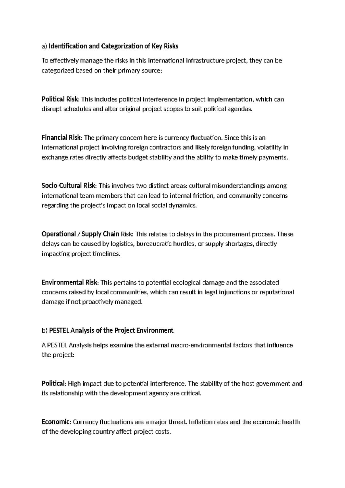 International Projects Term Paper: Key Risk Identification & PESTEL ...