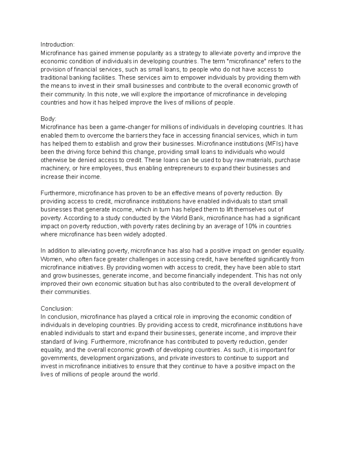 The Importance of Microfinance in Developing Countries - Introduction ...