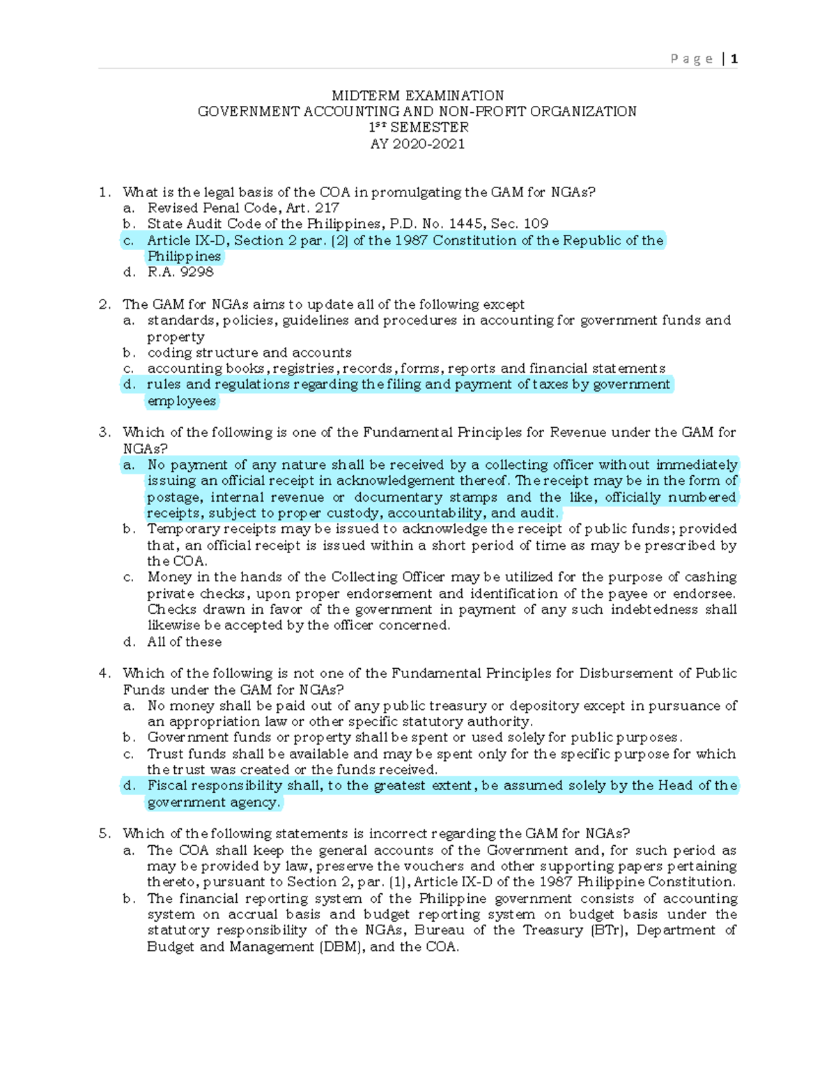 Government Accounting Midterm Exam Study Guide (1st Sem AY 2020) - Studocu
