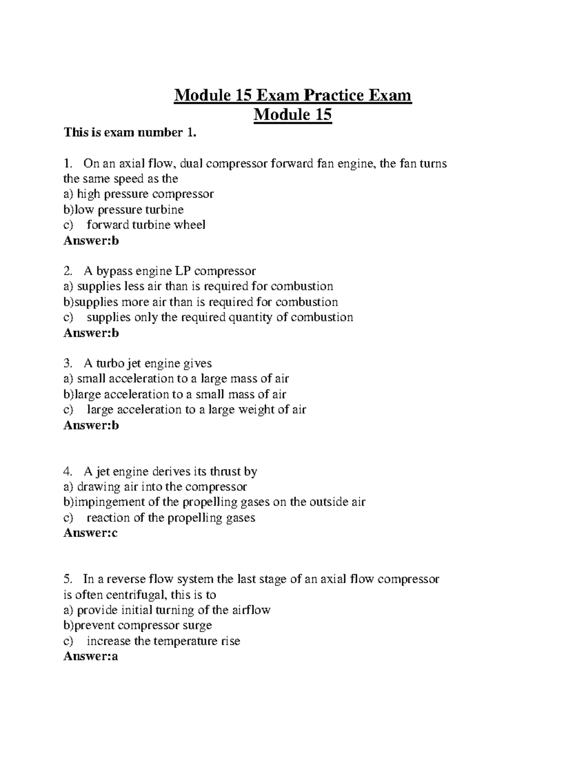 Module 15 Turbine Engine Practice Exam Questions and Answers - Studocu