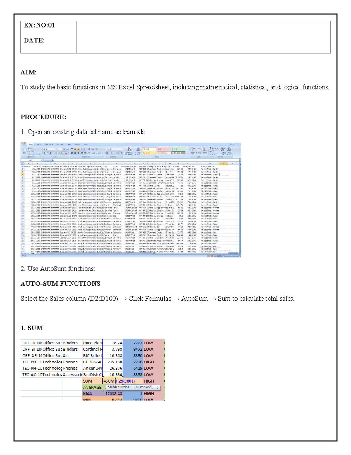 DATA Science LAB: MS Excel Functions & Table Management Guide - Studocu