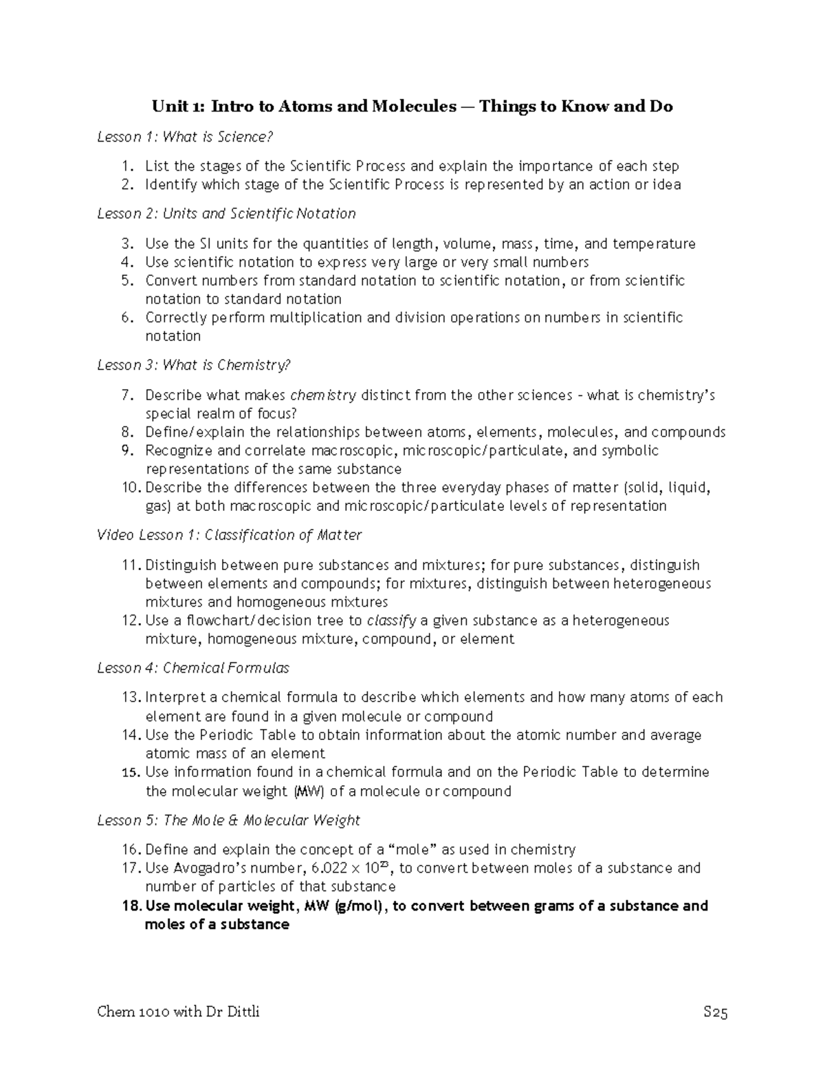 Chem 1010: Intro to Atoms and Molecules - Key Concepts and Lessons ...