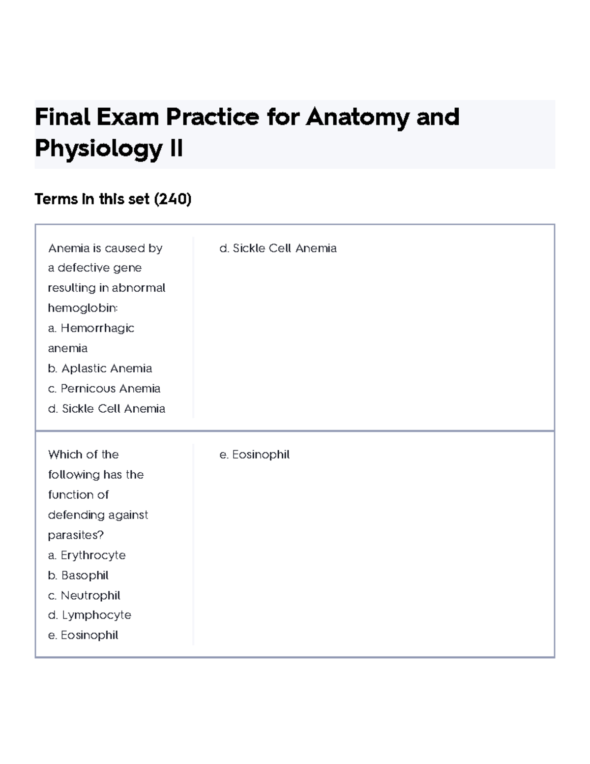 Final Exam Practice: Anatomy & Physiology II Flashcards (240 Terms ...