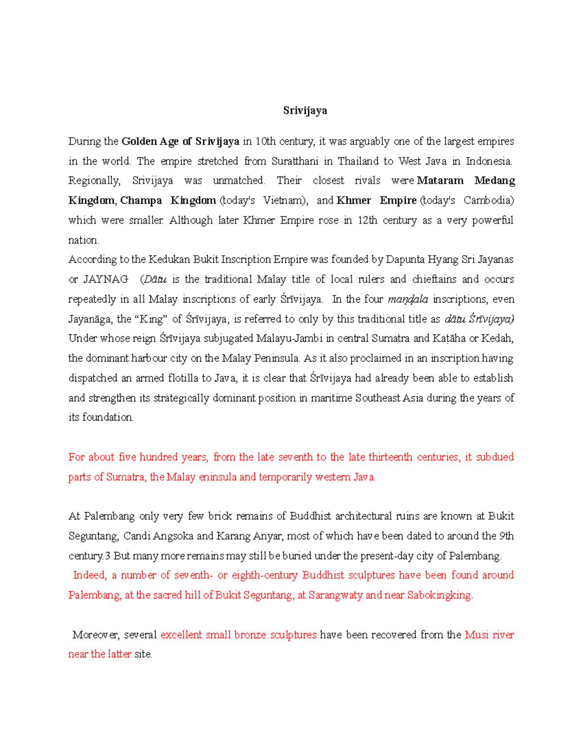 **Final Exam Notes on the Srivijaya Empire (History 101)** - Studocu
