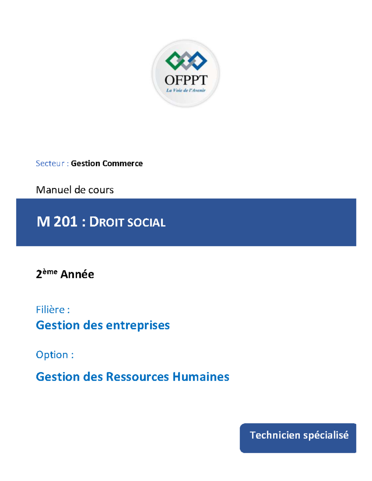 Droit Social M201 : Manuel de Cours et Table des Matières - Studocu