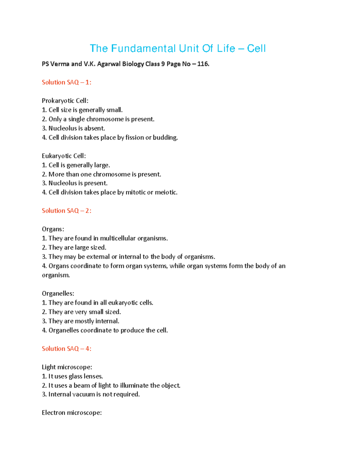 The Fundamental Unit of Life: Cell Notes for Biology Class 9 - Studocu