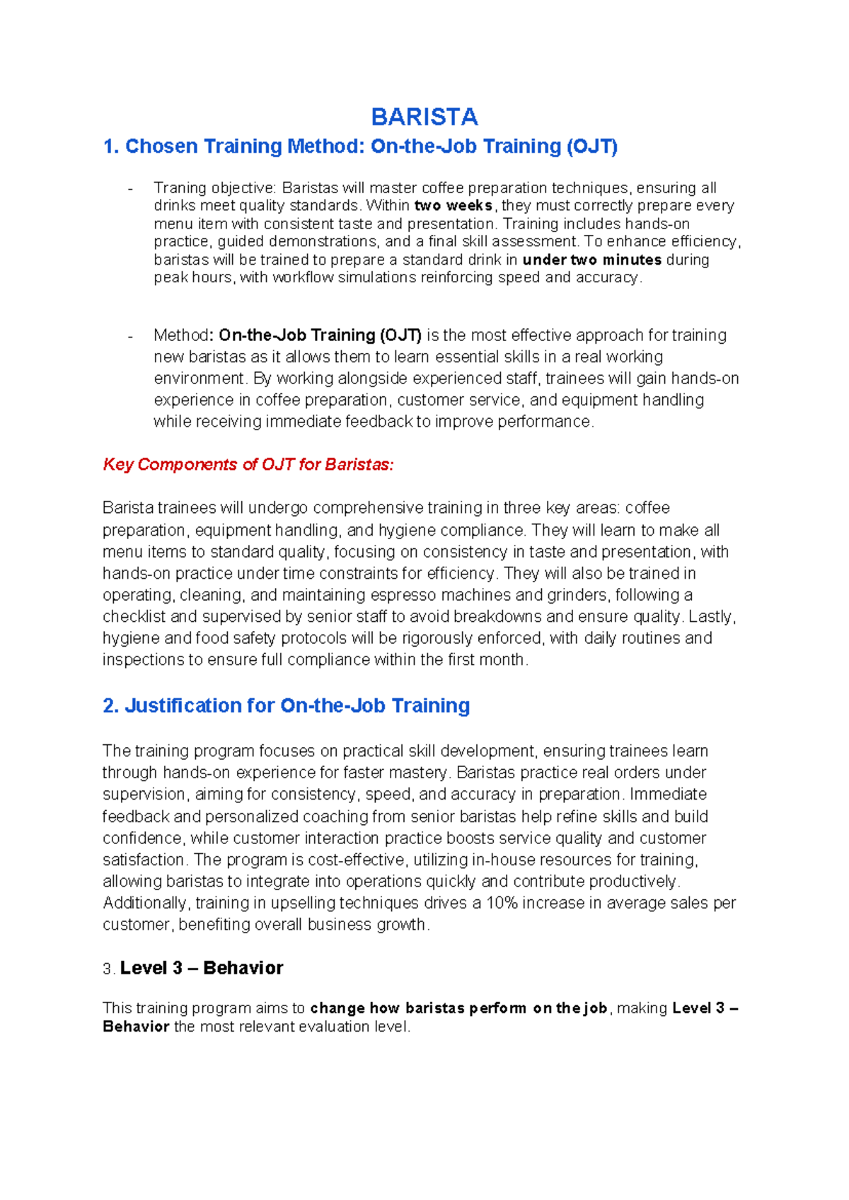 HR - Barista & Server Training Implementation & Evaluation (OJT/Job ...