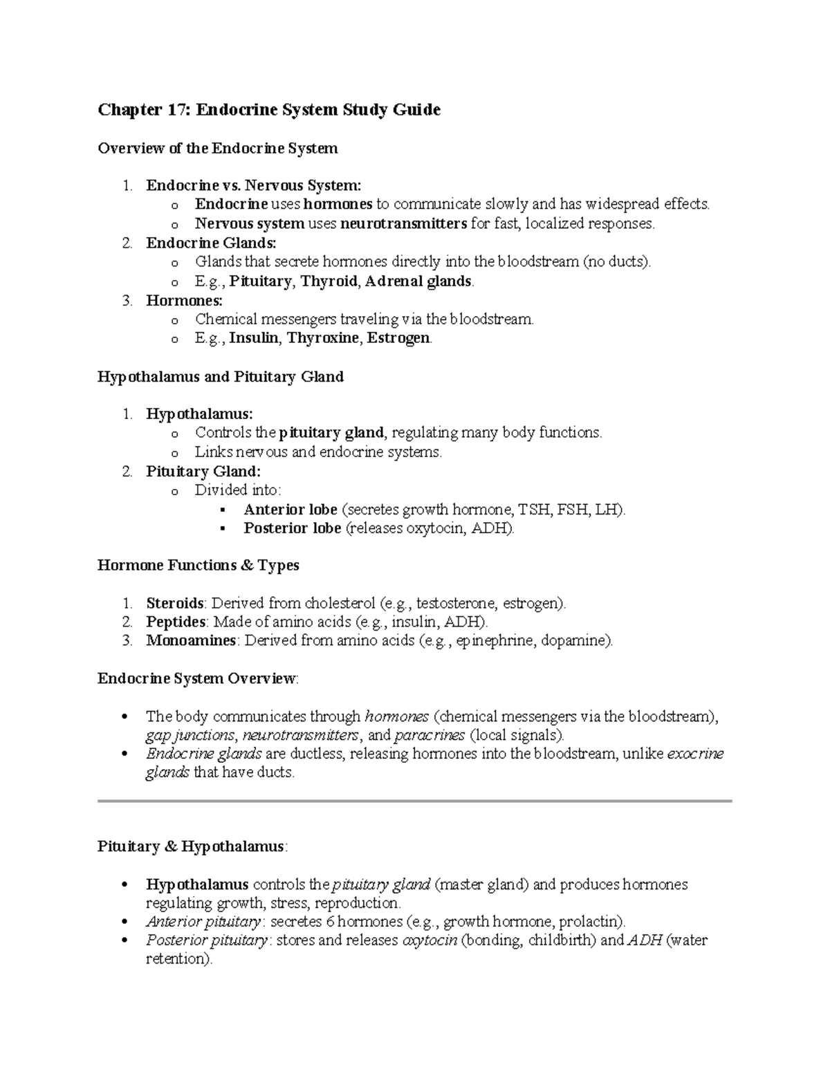Chapter 17: Comprehensive Study Guide on the Endocrine System - Studocu