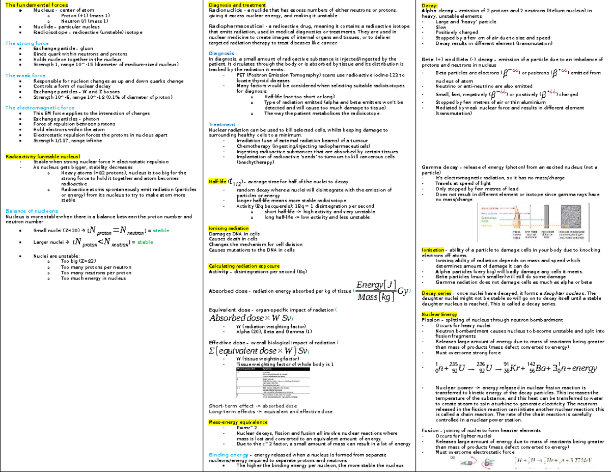 Nuclear Physics Cheat Sheet: Forces, Decay, and Energy (PHYS 101) - Studocu