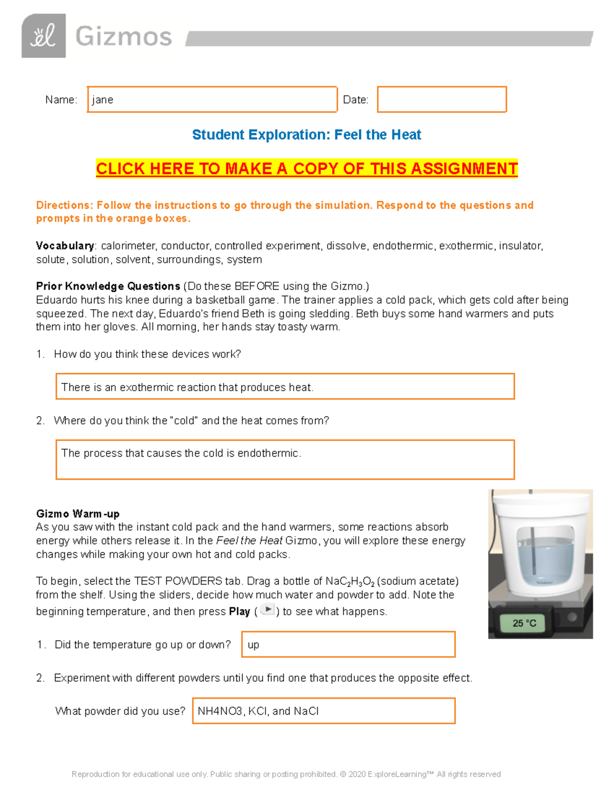 Gizmo Exploration: Feel the Heat Simulation Assignment - Studocu
