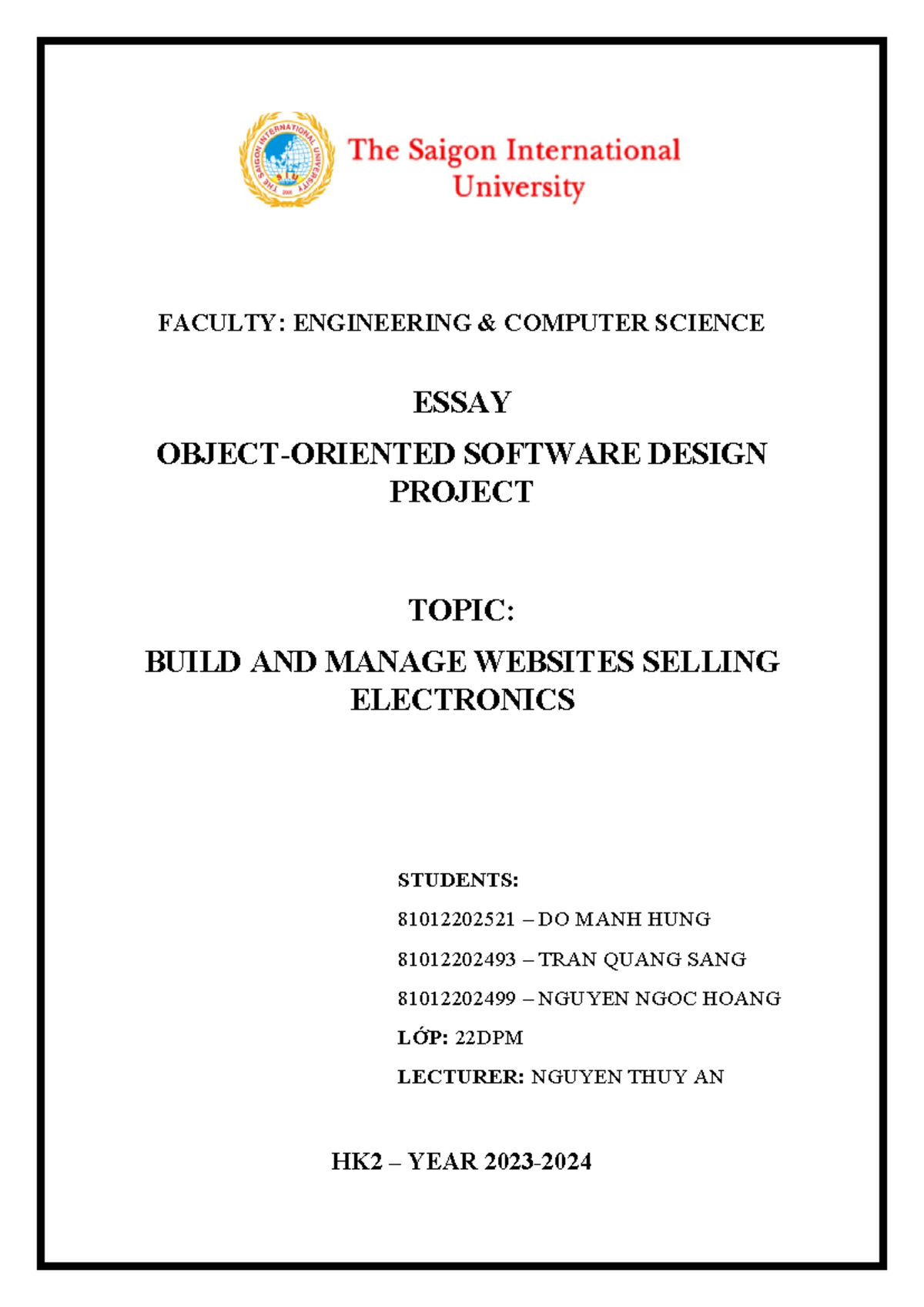 OOP-Project - Website Management for Electronics Sales - Studocu