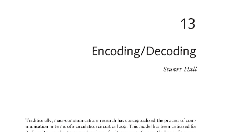 Encoding Decoding- Group 3-media presentation reading - Encoding/Decoding 163 From Stuart Hall ...