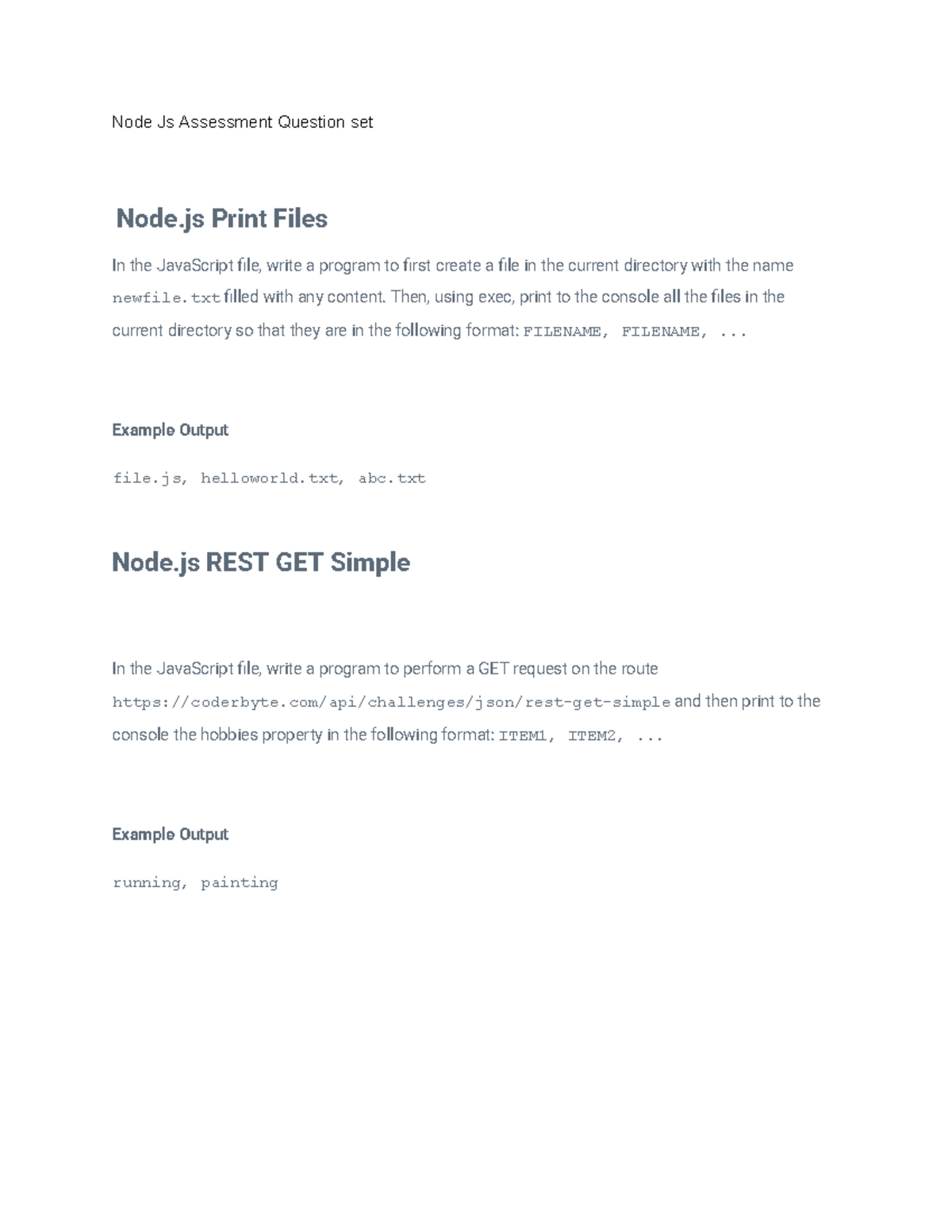 Node Js Assessment Q&A: Programming Challenges and Solutions - Studocu