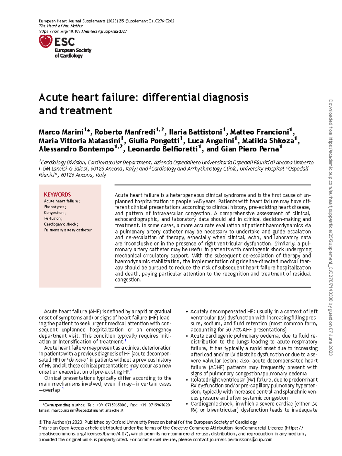 Acute heart failure differential diagnosis and treatment - European ...