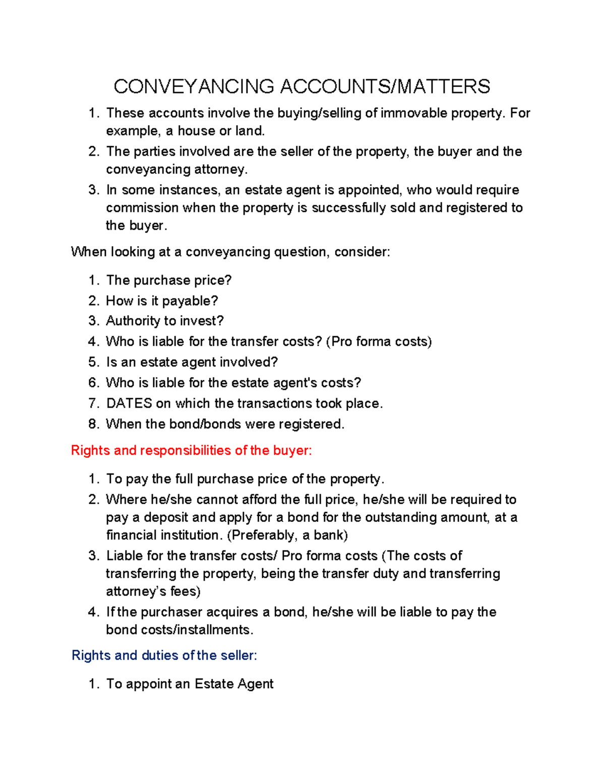 Conveyancing 1 - Key Notes on Property Transactions and ...