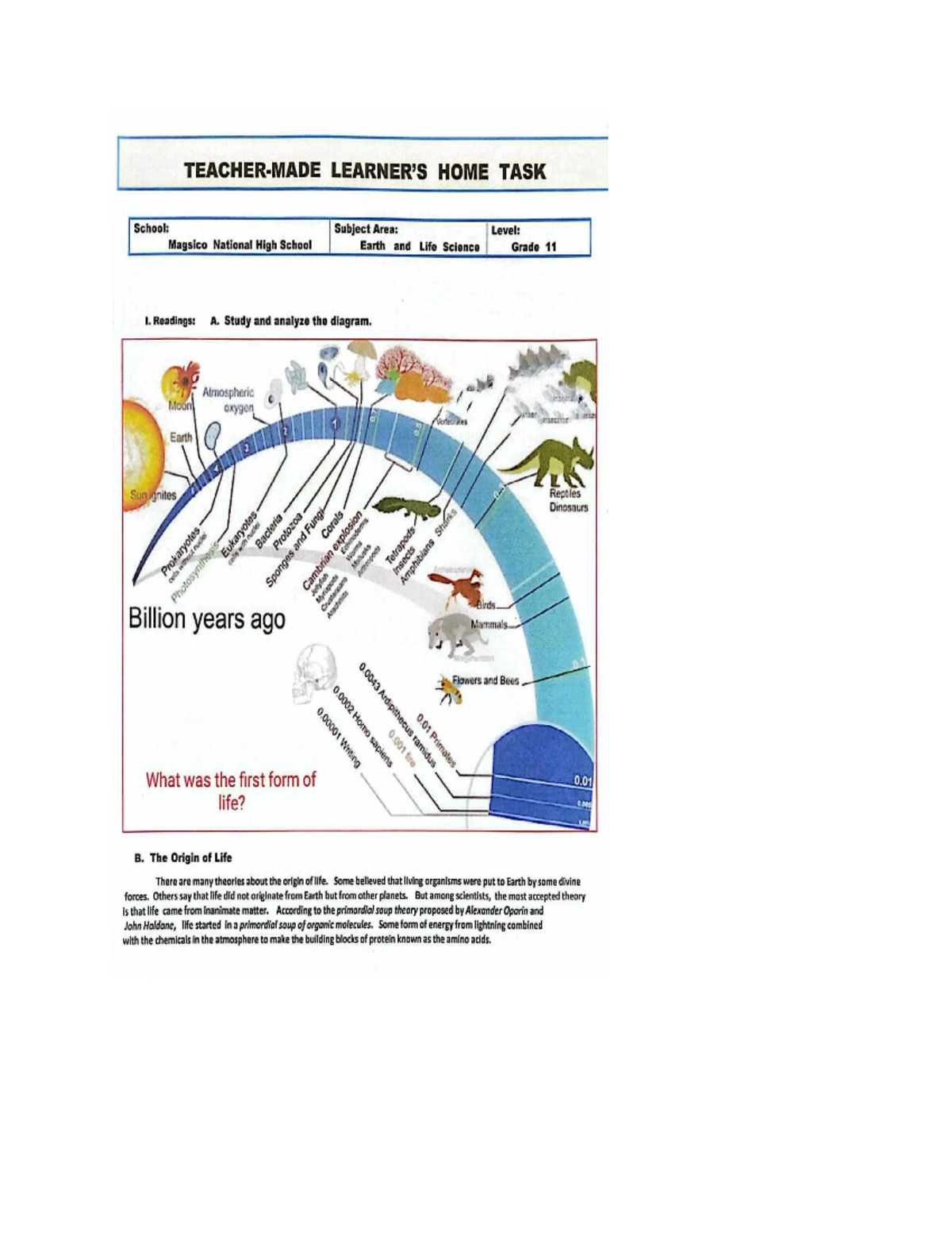 Earth and Life Science Grade 11: The Origin of Life and Evolution - Studocu