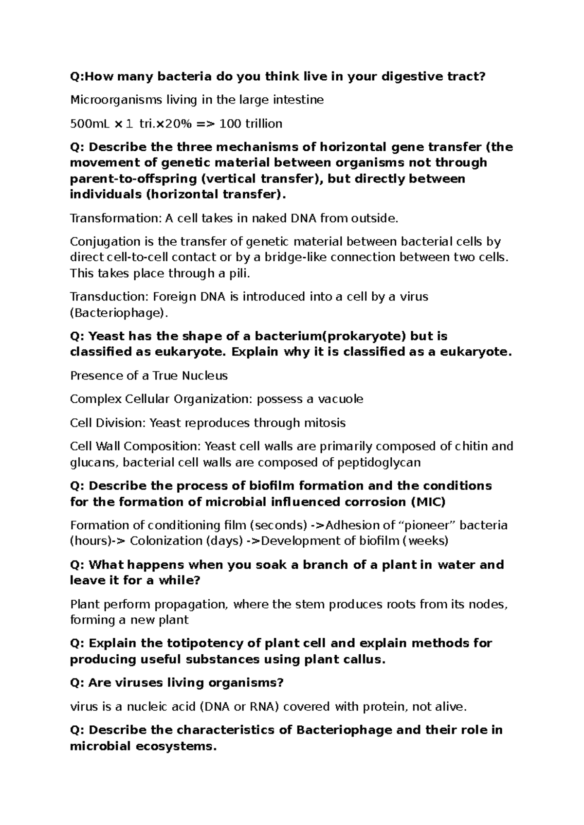 Tanji Quiz - Microbial Life and Gene Transfer Mechanisms - Studocu