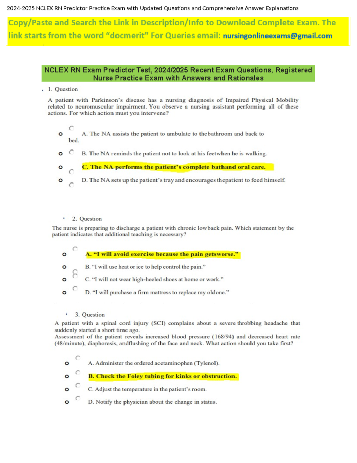 2024-2025 Nclex RN Predictor Practice Exam with Updated Questions and ...