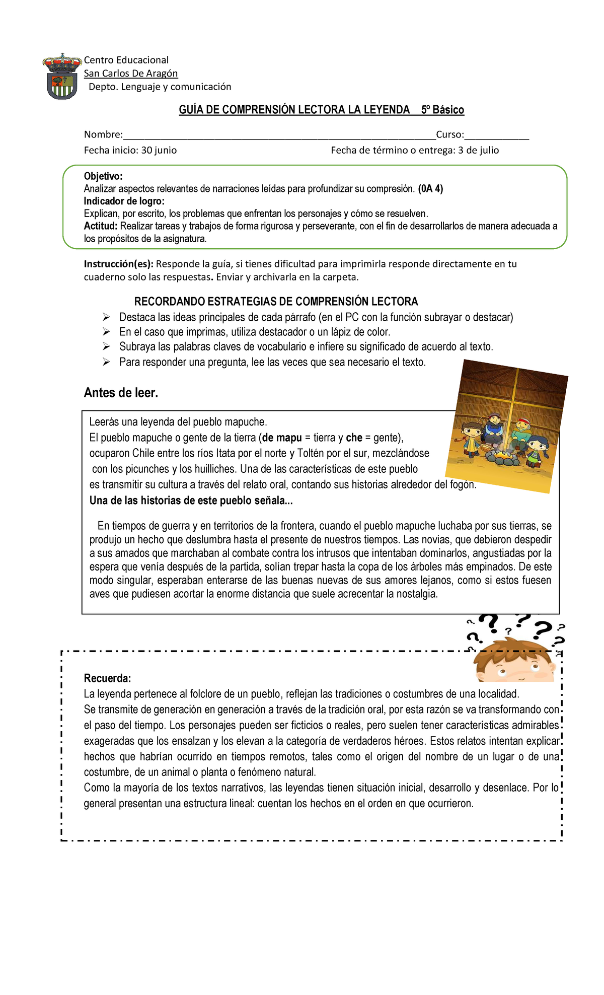 5° Básico Lenguaje Guía de la leyenda - Centro Educacional San Carlos ...
