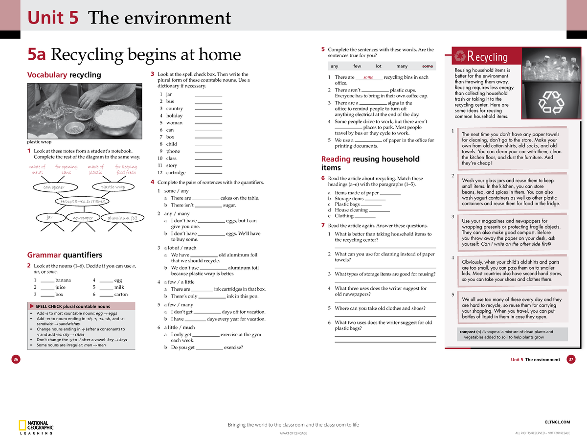Unit 5: The Environment - Recycling and Household Items Notes - Studocu