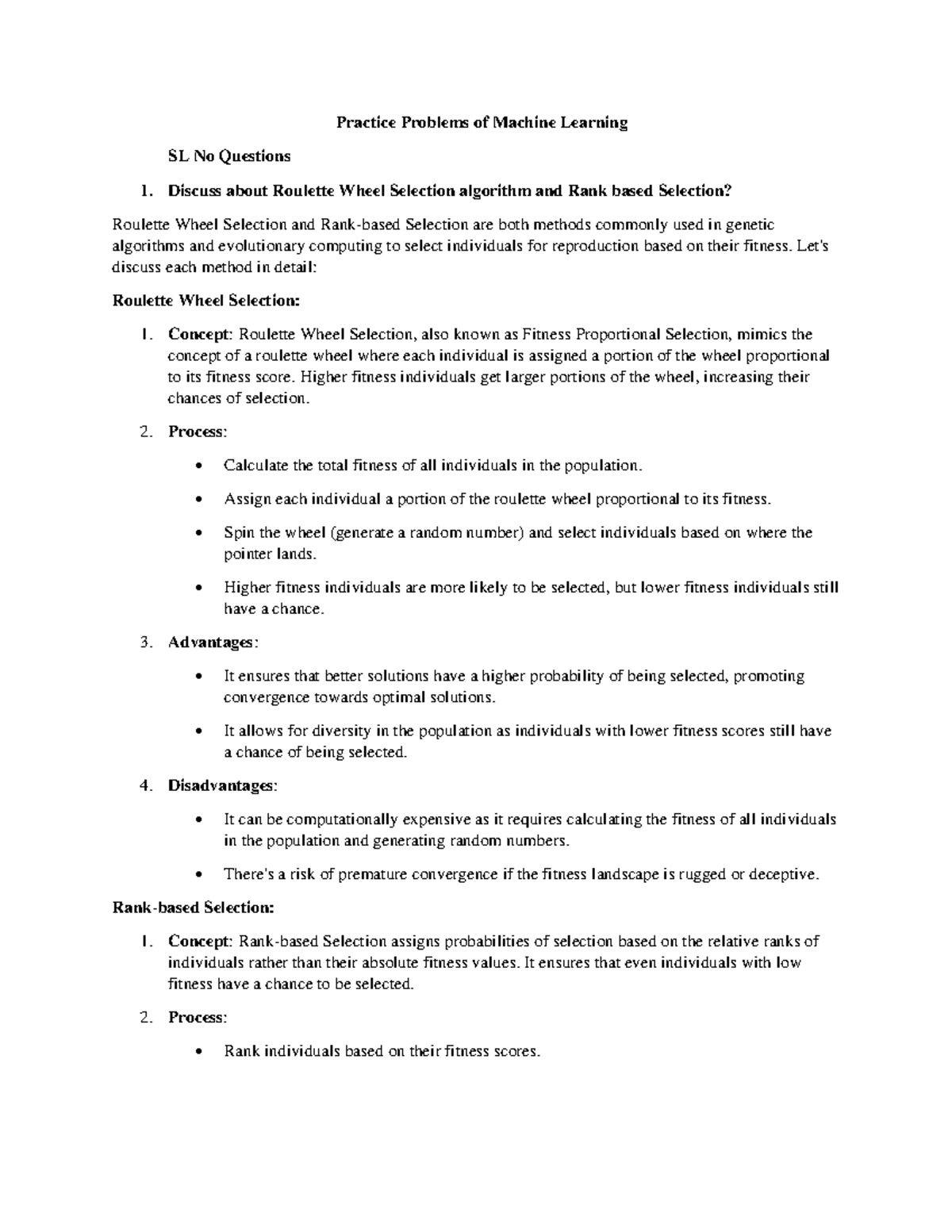 ML 101: Practice Problems on Genetic Algorithms & Clustering Techniques - Studocu