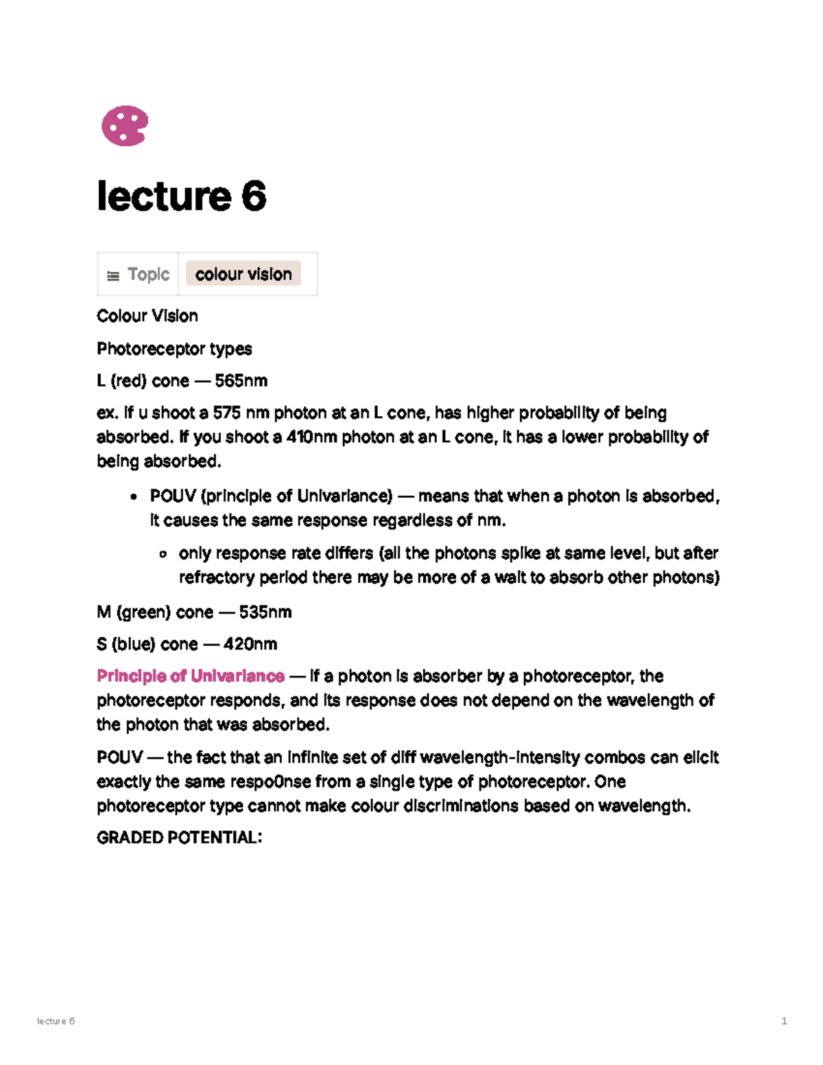 Lecture 6: Colour Vision and Photoreceptor Types - Studocu