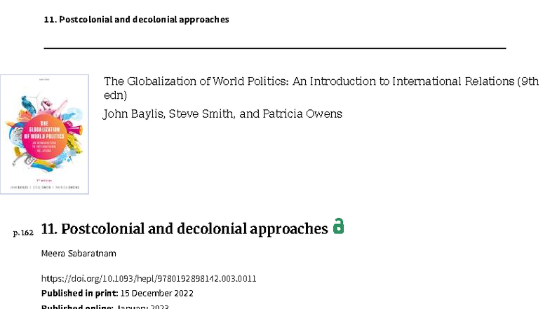 Chapter 11: Postcolonial and Decolonial Approaches in IR (Globalization ...