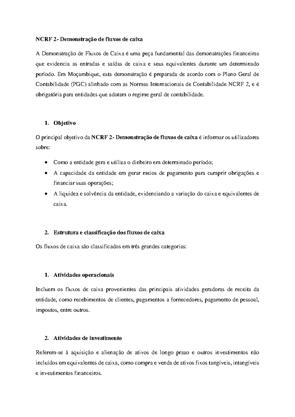 NCRF 2 - Importância e Estrutura da Demonstração de Fluxos de Caixa ...