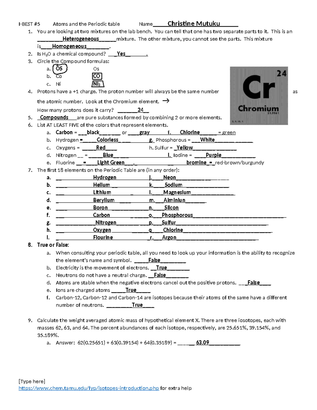 I-Best 5: Atoms and the Periodic Table Study Guide - Studocu