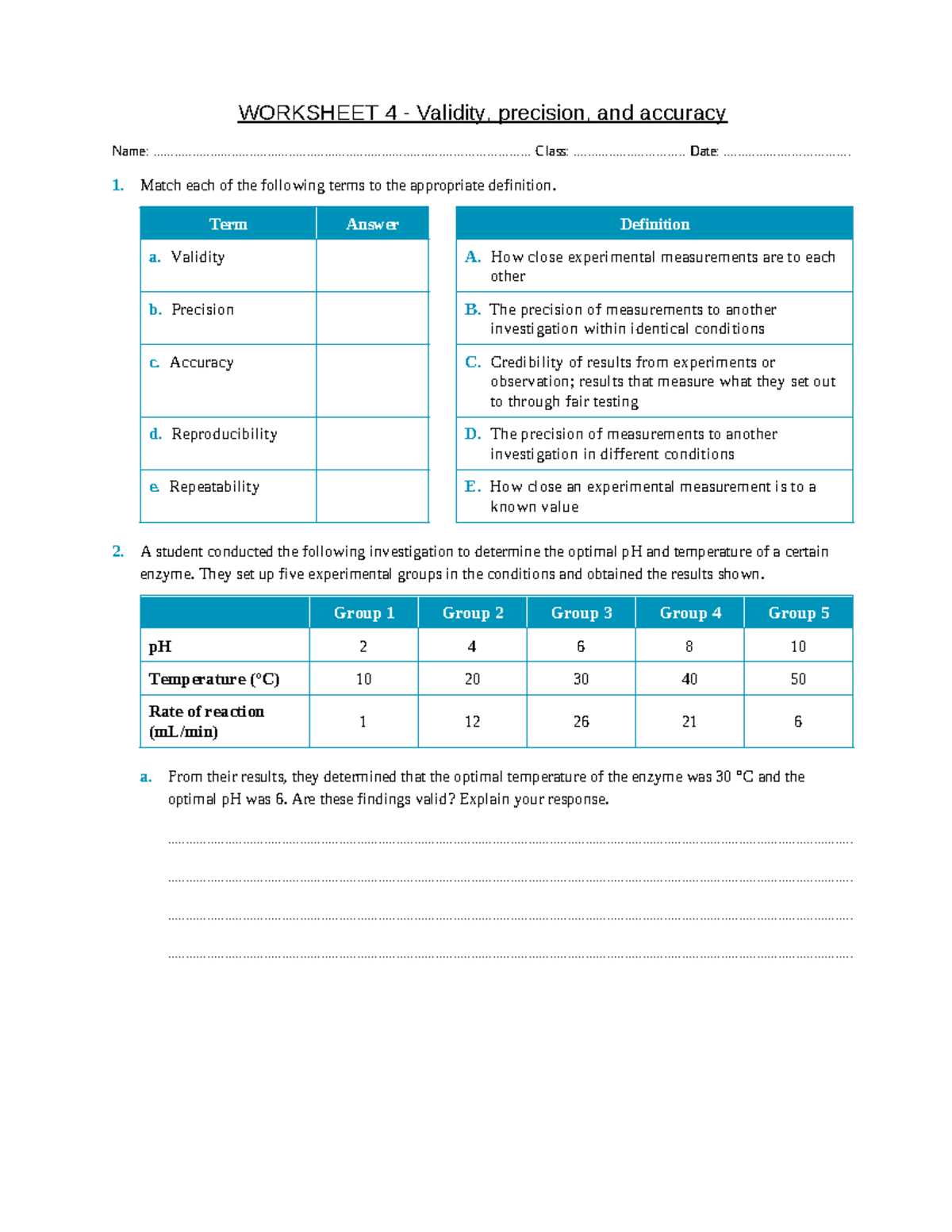 Worksheet 4 - Validity, Precision, and Accuracy Analysis - Studocu