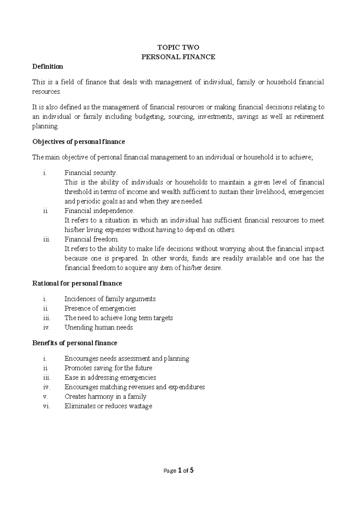 Personal Finance - Comprehensive Learner's Notes for Management - Studocu