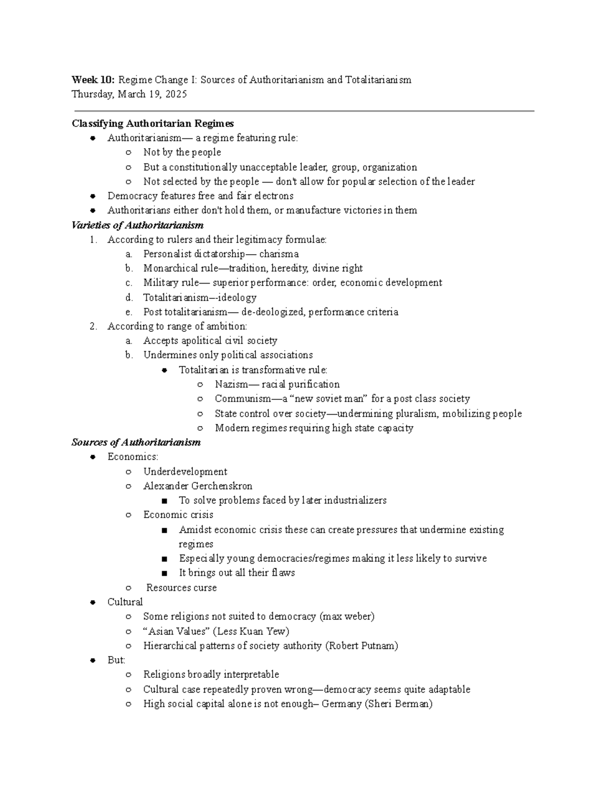 Week 10: Regime Change I - Authoritarianism & Totalitarianism Analysis ...