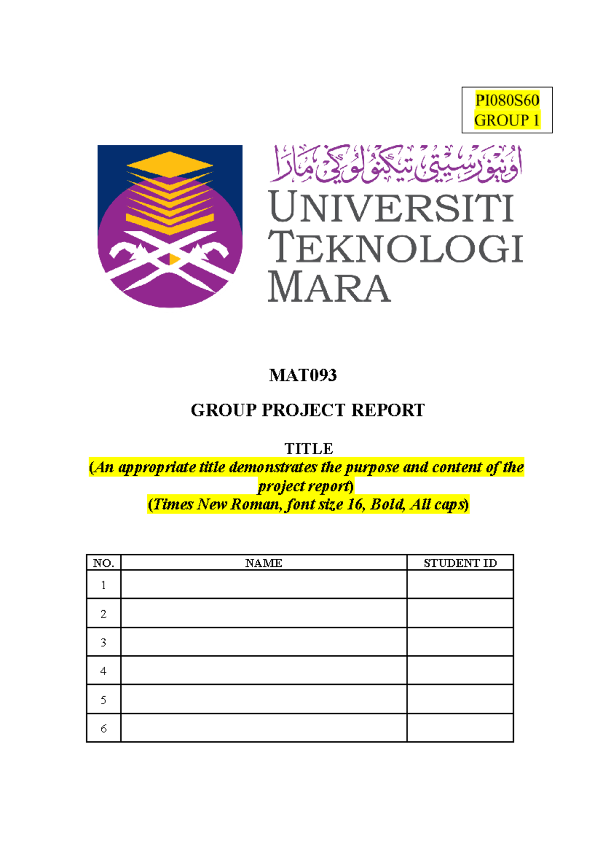 MAT093 2023 - Group Project Report Template and Guidelines - Studocu