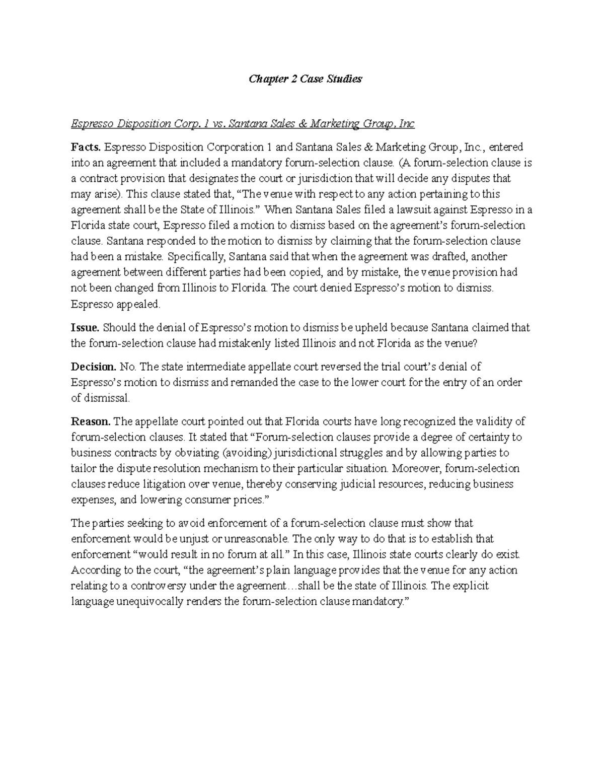 Case Study Analysis: Chapter 2 Insights on Legal Disputes - Studocu