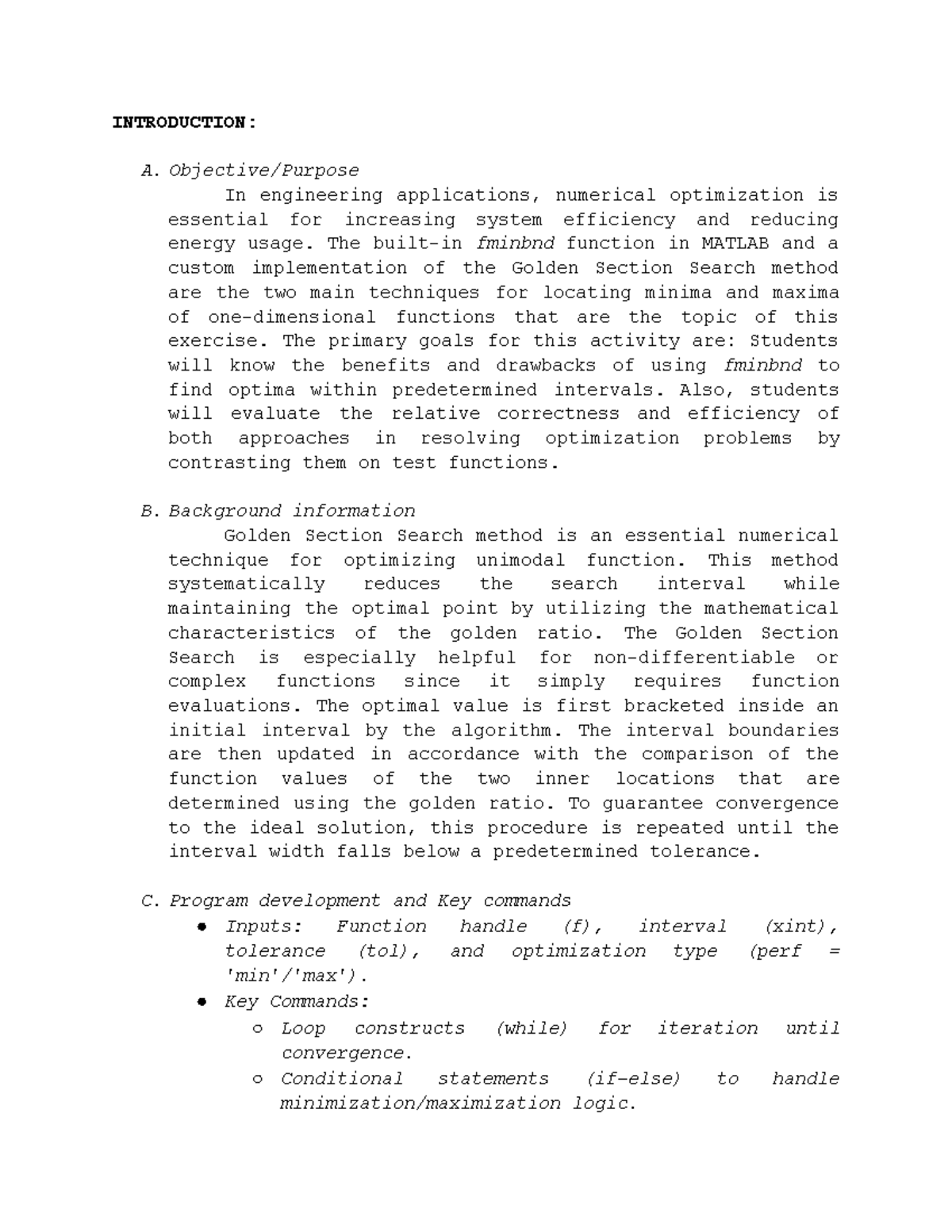 Machine Problem 2: Optimization Techniques in MATLAB (ENG 101) - Studocu