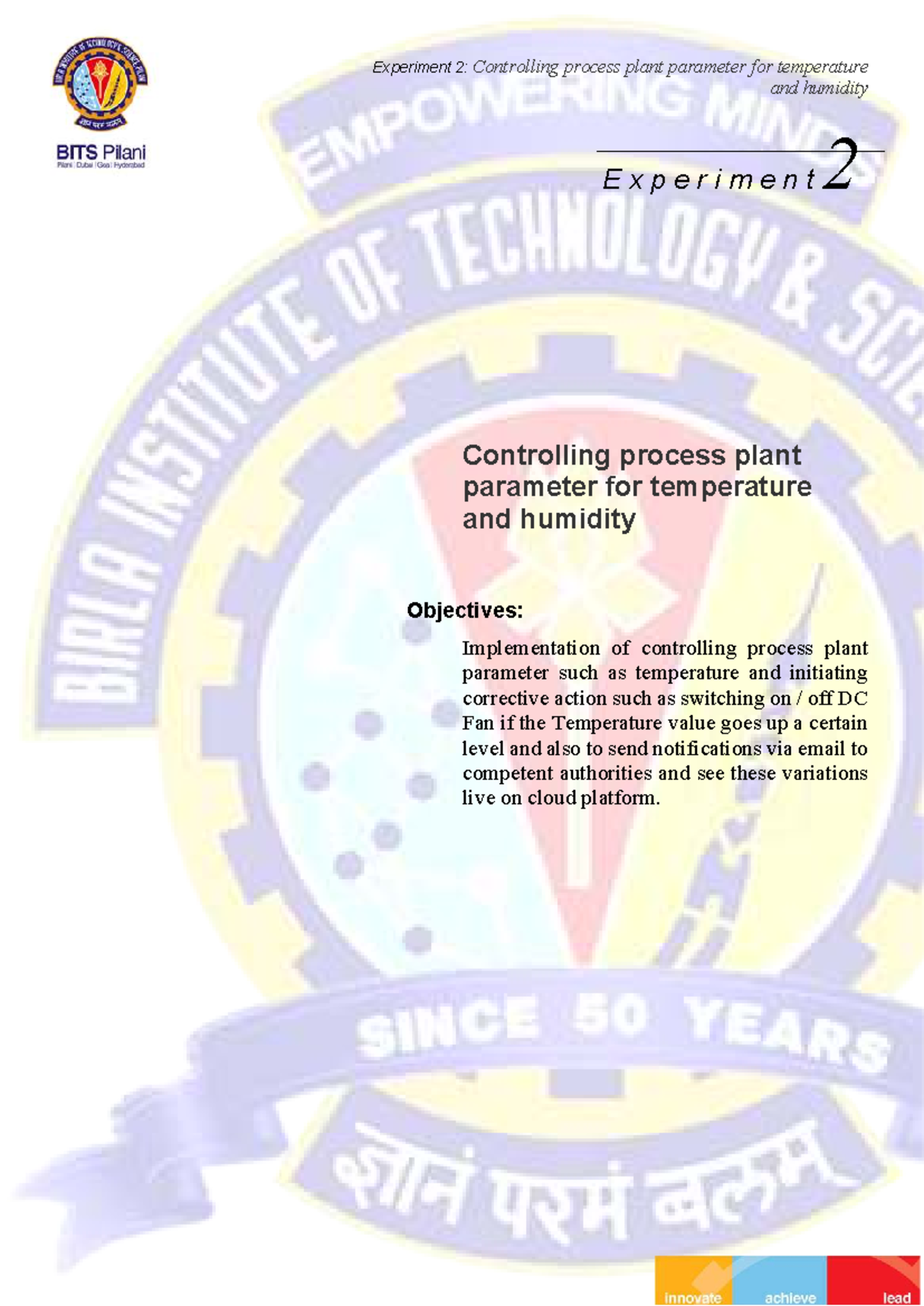 Lab Manual: Experiment 2 - Controlling Temp & Humidity Parameters - Studocu