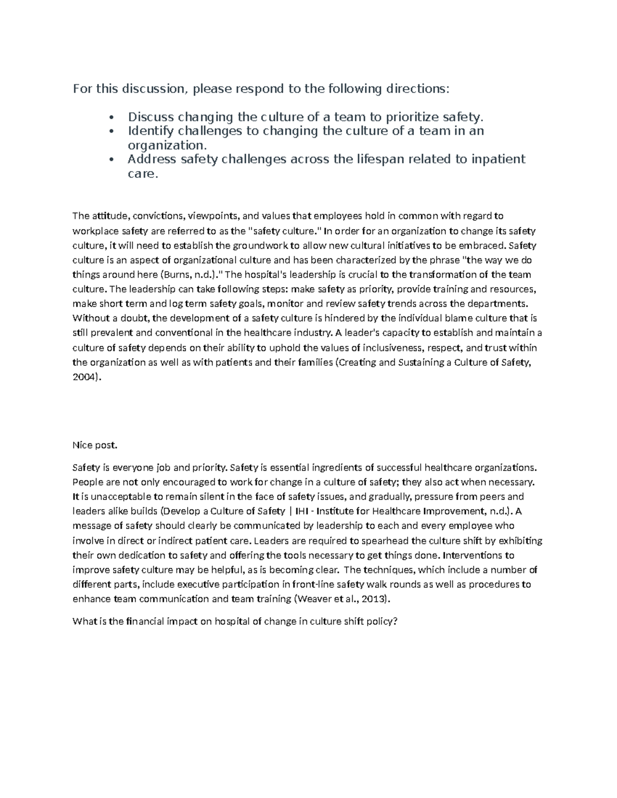 Changing Safety Culture in Med Surg Teams: Challenges & Strategies (NUR ...