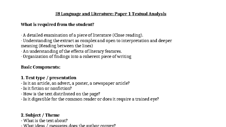 IB Language and Literature: Paper 1 Textual Analysis Cheat Sheet - Studocu
