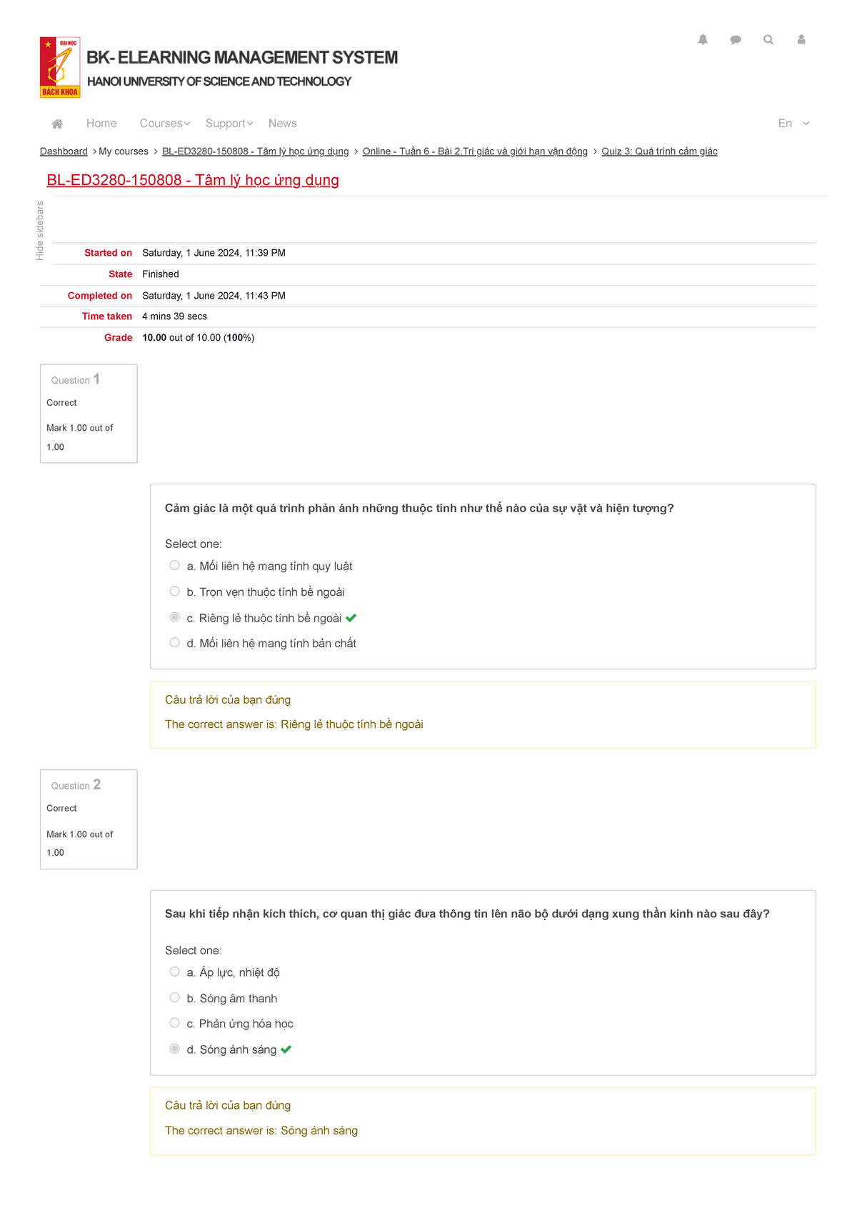Quiz 3: Nhận thức và Quy trình cảm giác - BL-ED3280 - Studocu