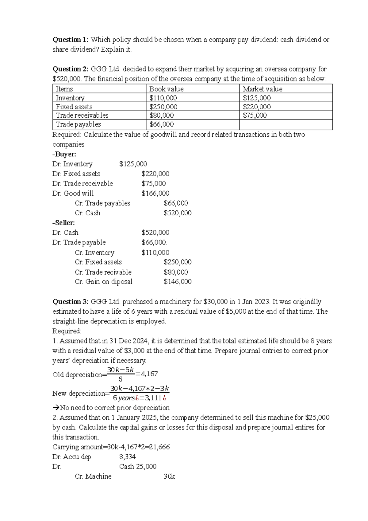 Mock Test Accounting: Dividend Policies & Goodwill Calculations - Studocu