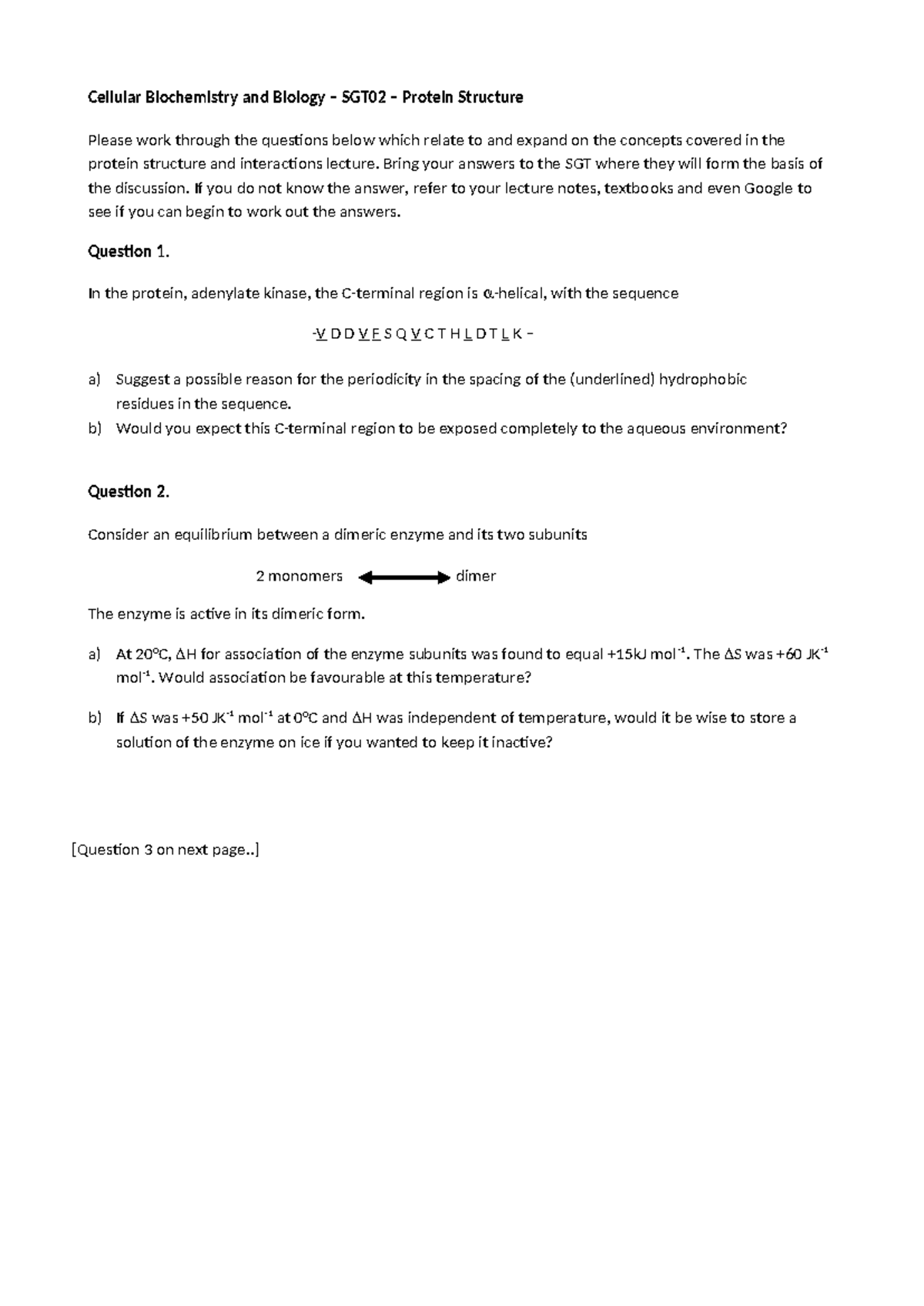2024 SGT02 - Protein Structure Discussion Questions and Concepts - Studocu
