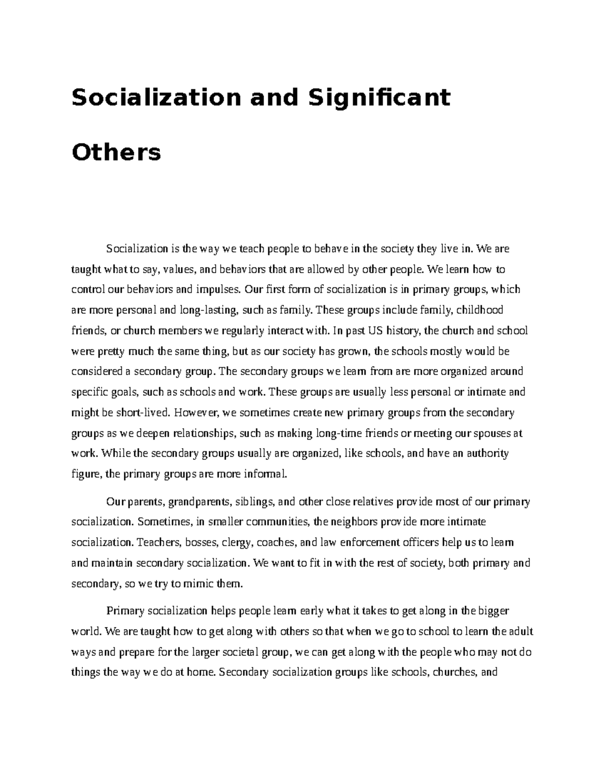 Socialization and Significant Others: Insights on Primary and Secondary ...