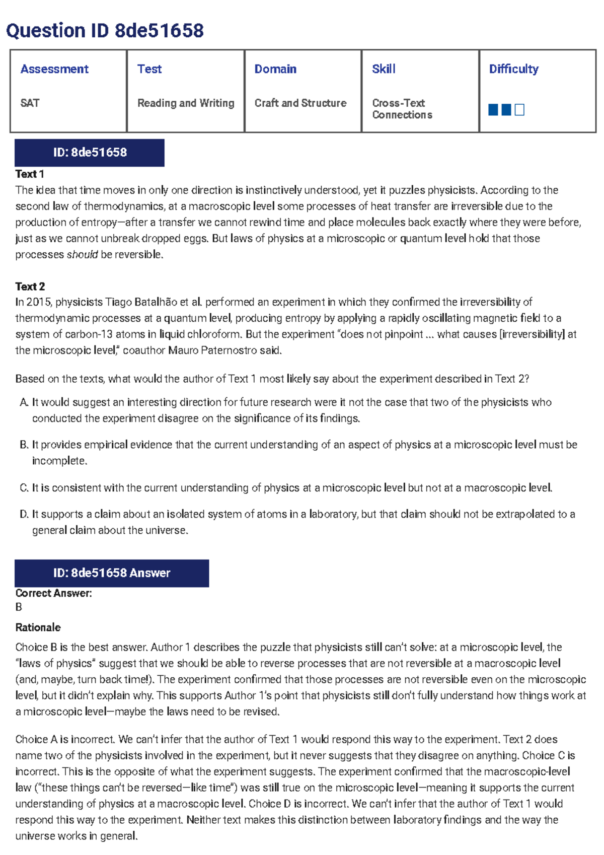 Cross-Text Connections Assessment Test (SAT Reading & Writing) - Medium ...