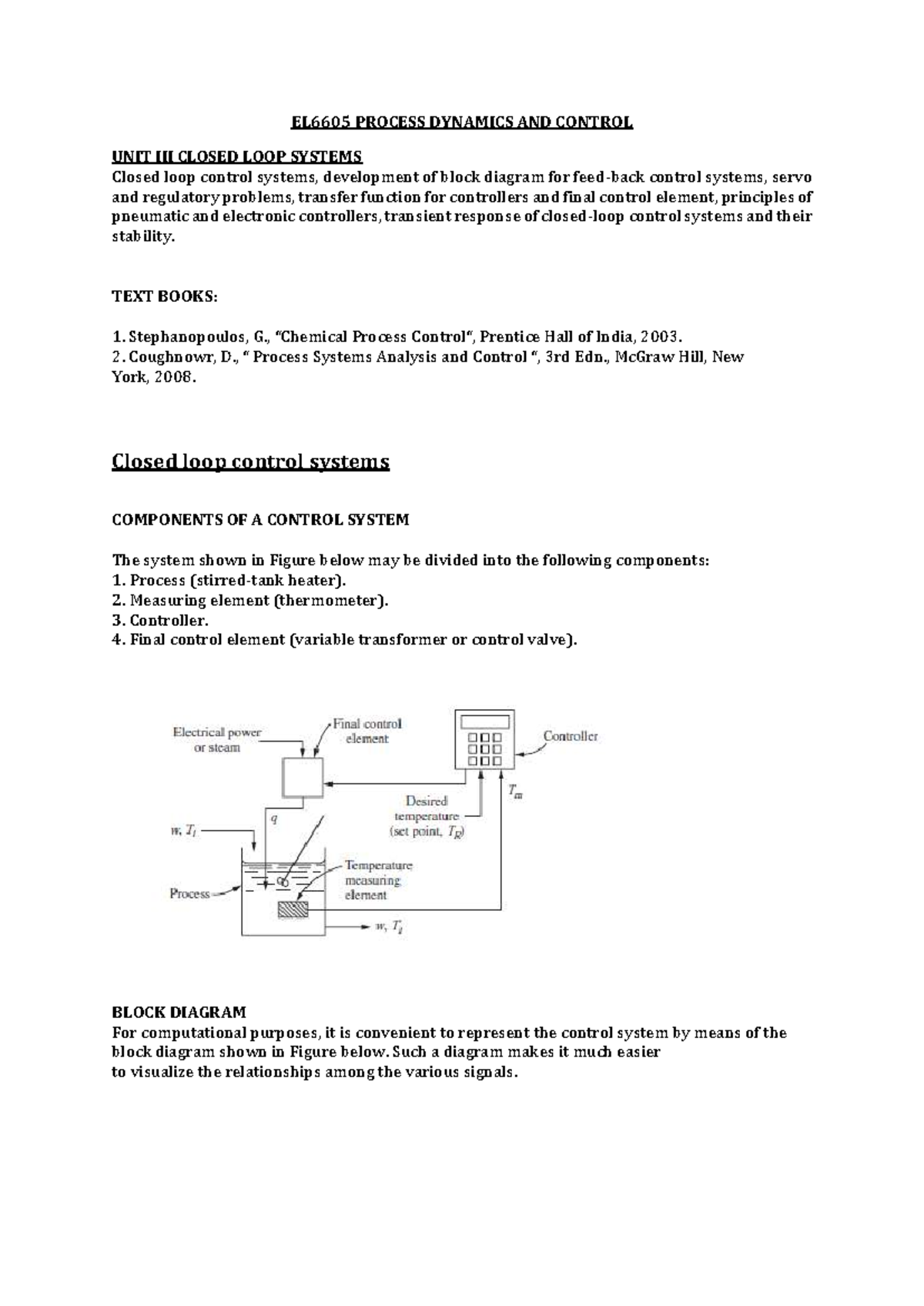 PDC unit 3 - Process Dynamics and Control Unit-3 - EL6605 PROCESS DYNAMICS AND CONTROL UNIT III ...