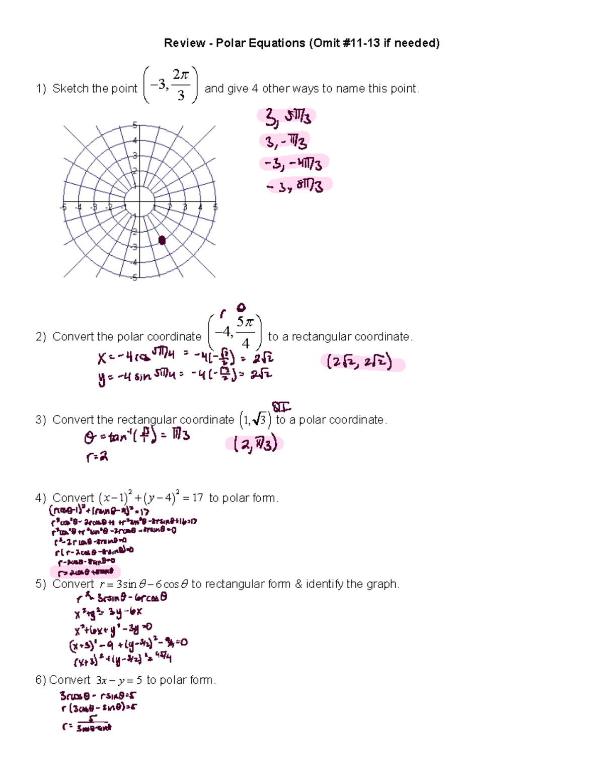 Polar Equations Review Key (Math 3) - Studocu