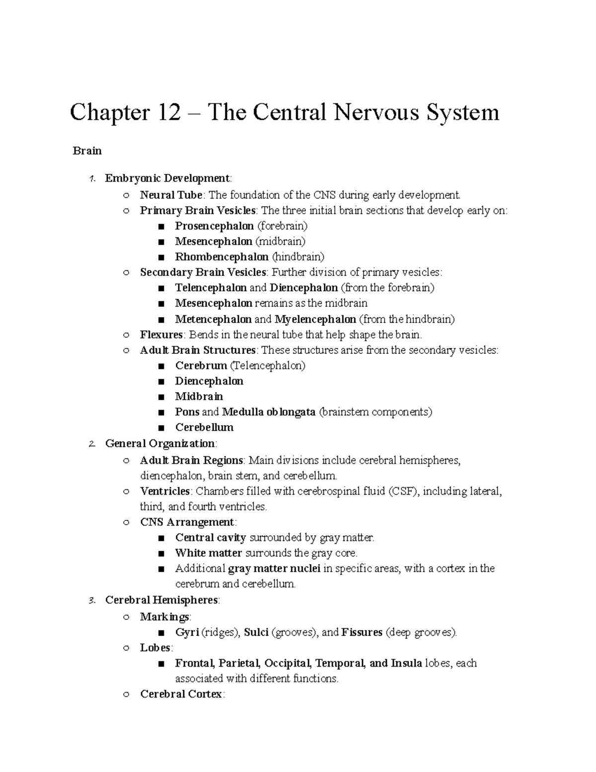 Chapter 12 – The Central Nervous System: Structure and Functions ...