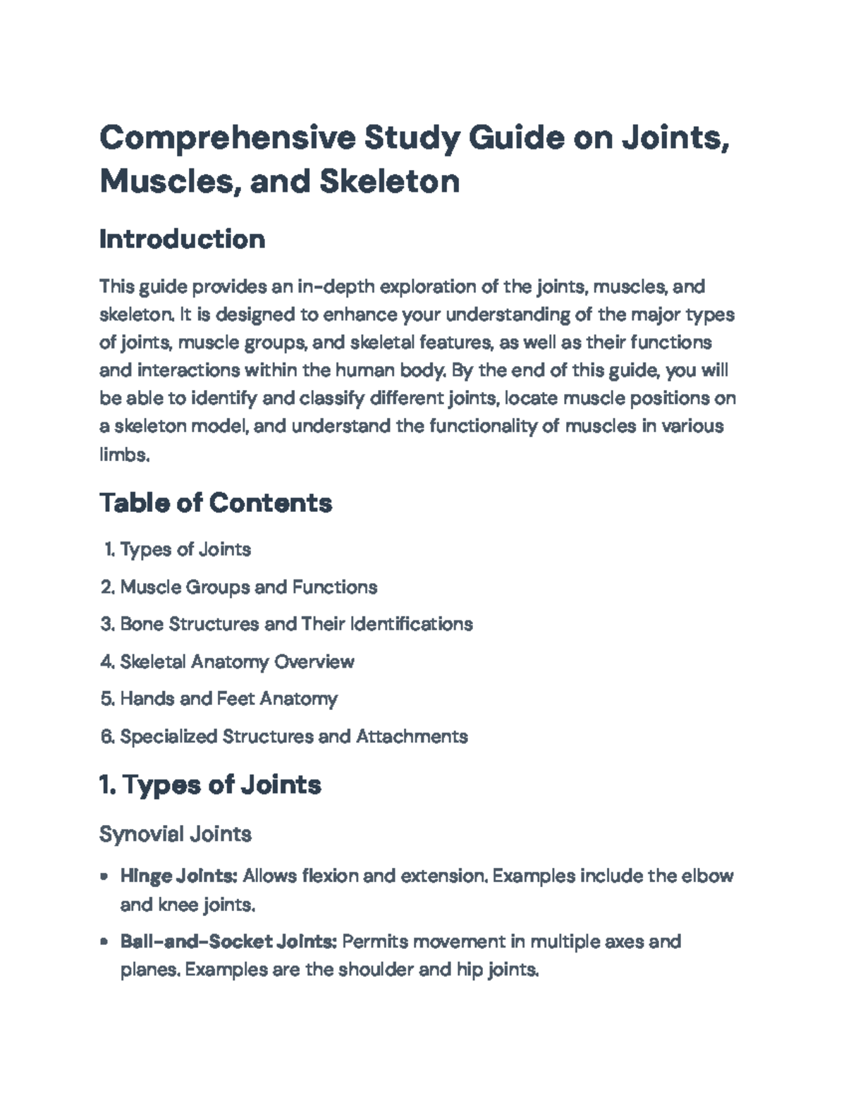Comprehensive Study Guide: Joints, Muscles, and Skeletal Anatomy - Comprehensive Study Guide on ...
