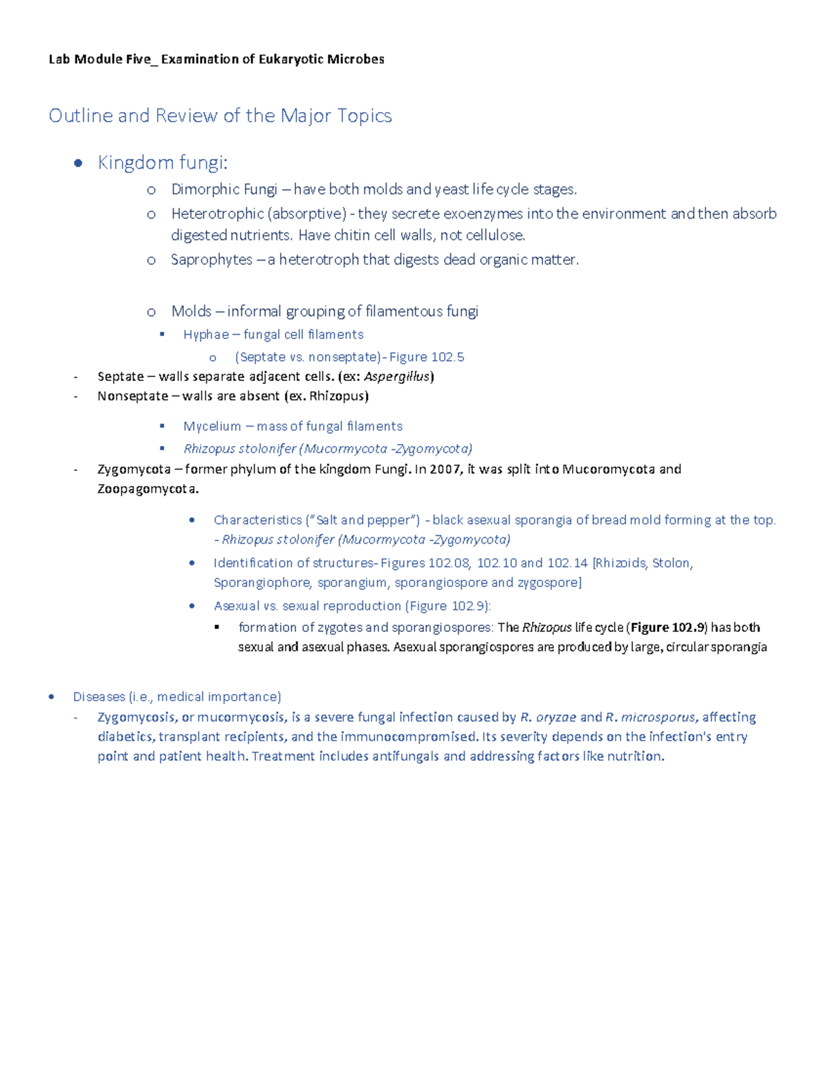 Lab Module 5: Eukaryotic Microbes - Fungi Overview and Medical ...