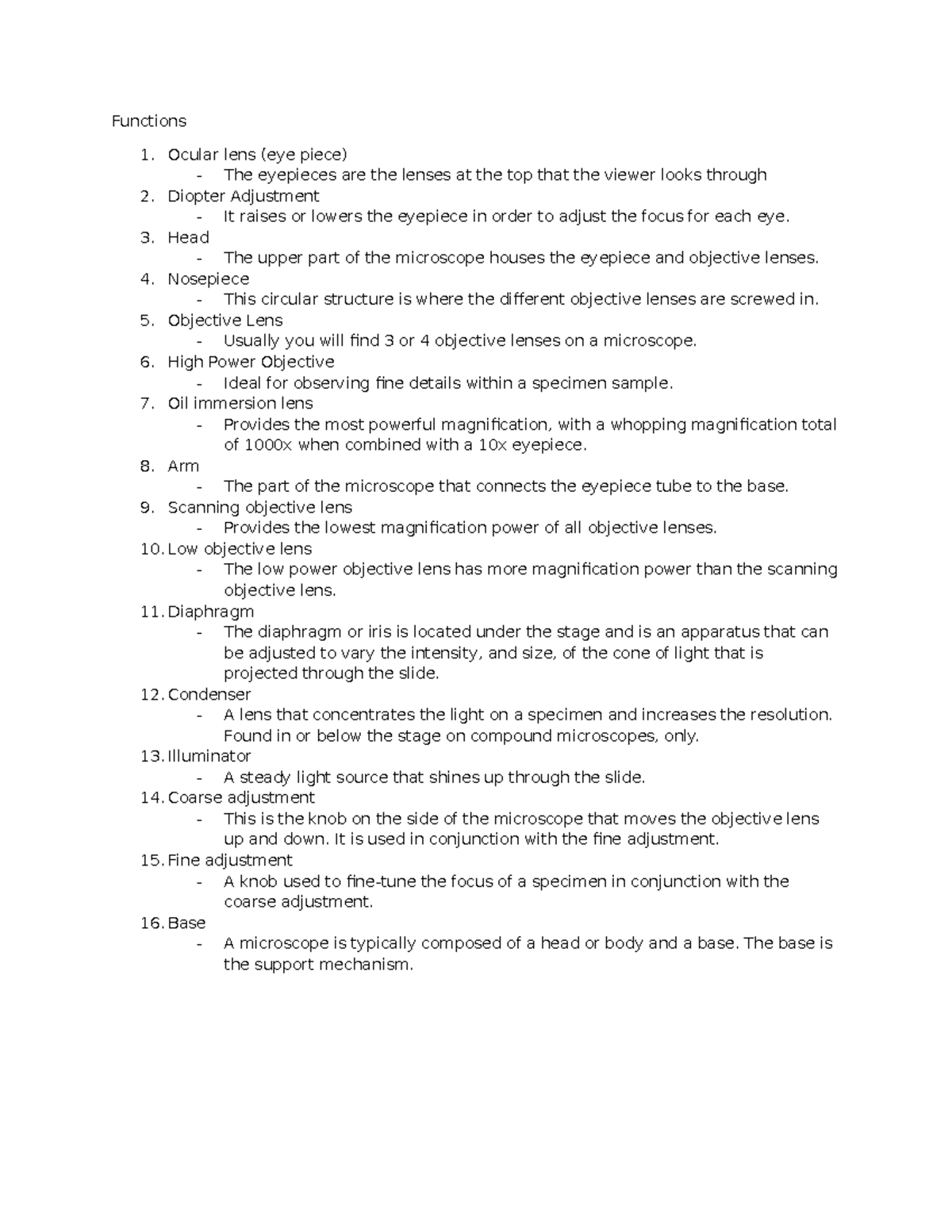 Microscope Functions Overview: Key Components Explained - Studocu