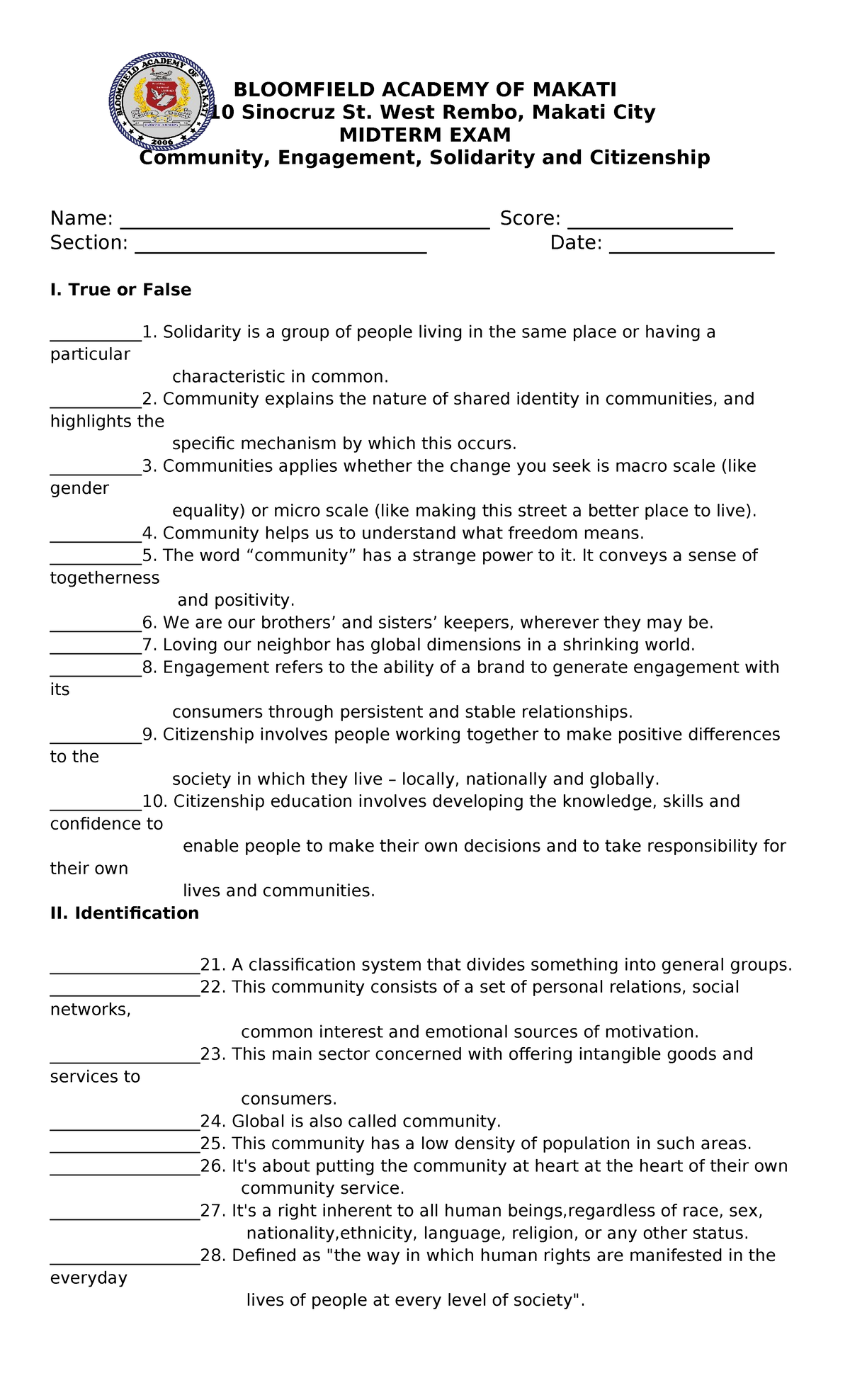Community 2024 - ENJOY - BLOOMFIELD ACADEMY OF MAKATI 210 Sinocruz St ...